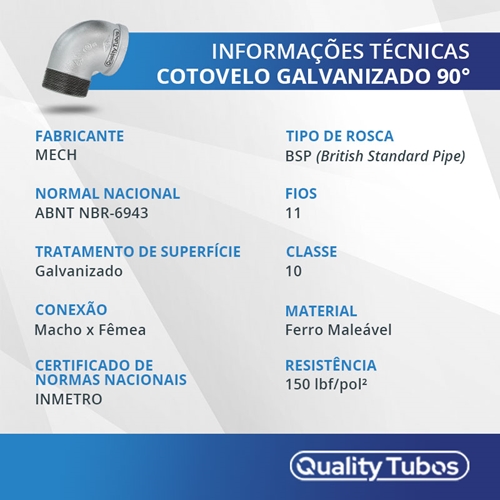 Cotovelo Galvanizado Macho Fêmea 90° de 3/4"